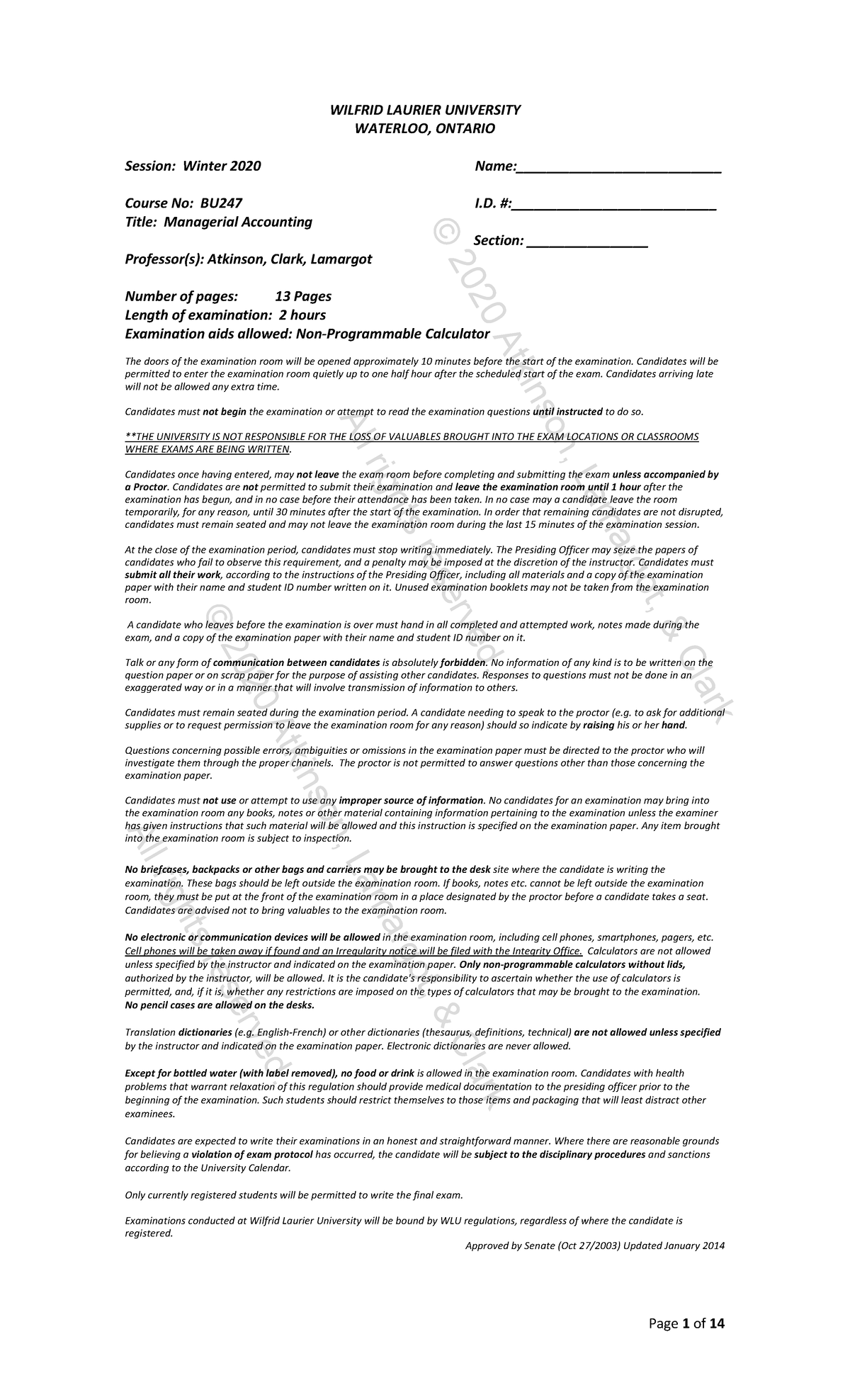 BU247 Winter 2020 Managerial Accounting Midterm Exam Solutions - Studocu