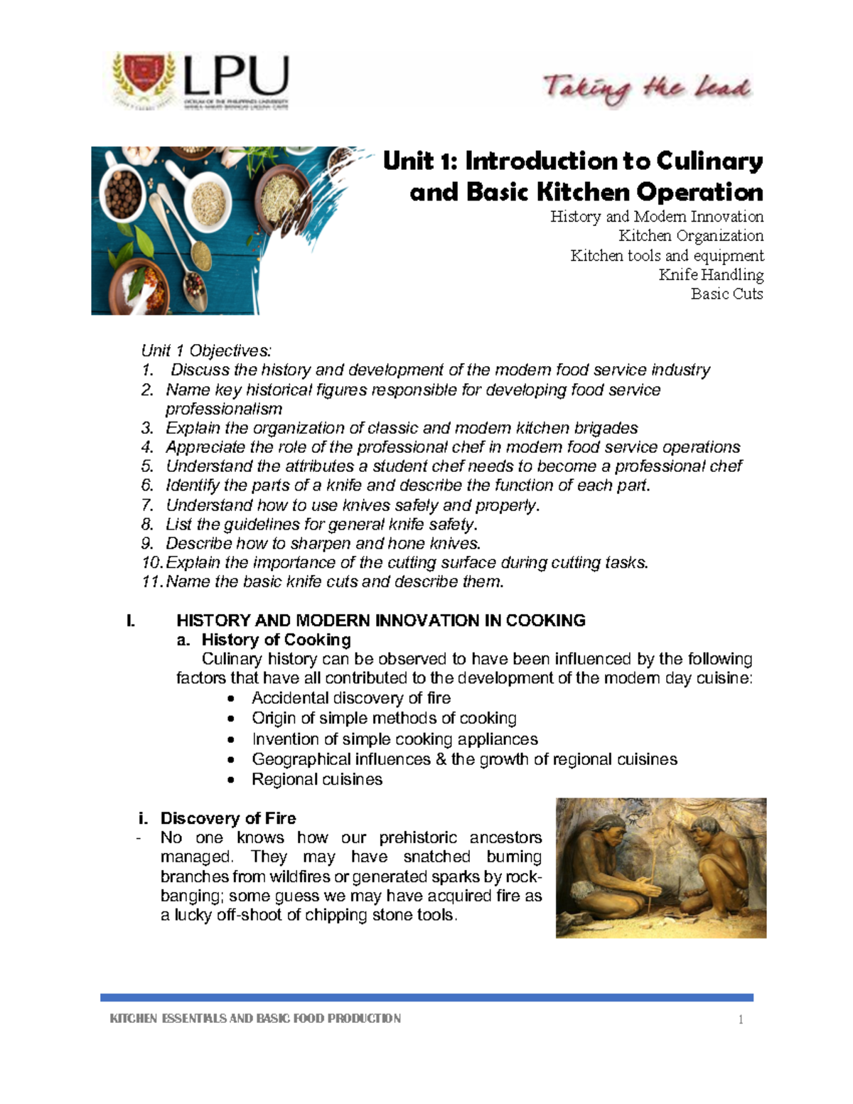 CUL1101 Kitchen Operations: History, Organization, & Knife Skills - Studocu