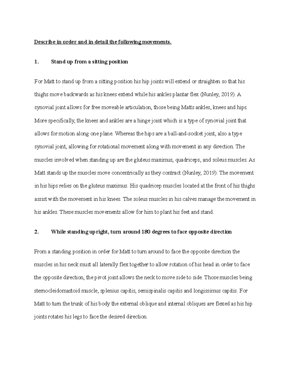 Anatomy 1 Report 3: Detailed Movement Analysis and Muscle Function ...
