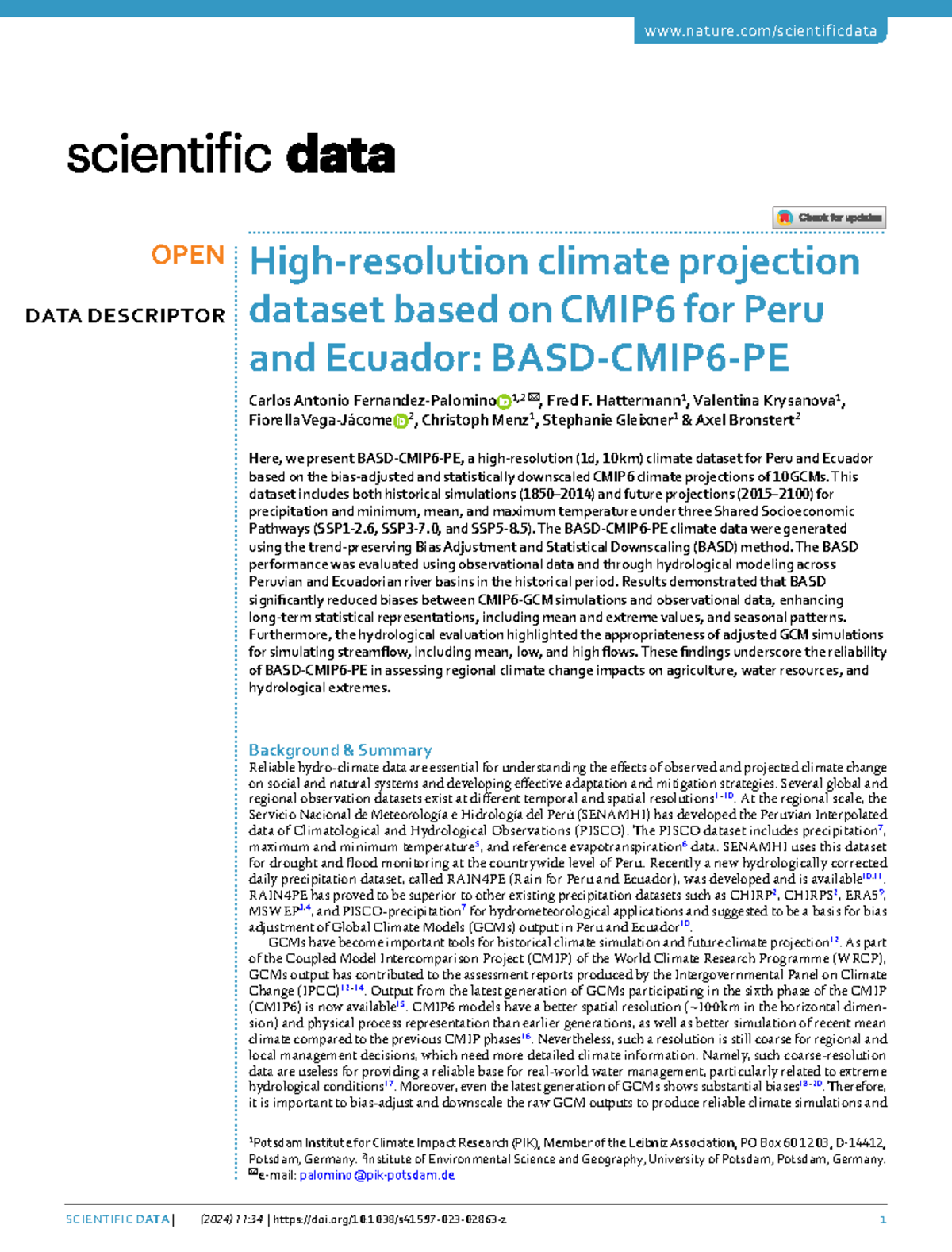 CMIP6 Climate Projections for Peru and Ecuador: A BASD Approach - Studocu