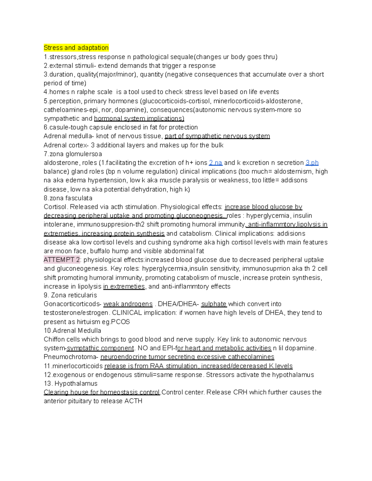 Stress and Adaptation - Lecture Notes (Course Code: N/A) - Studocu