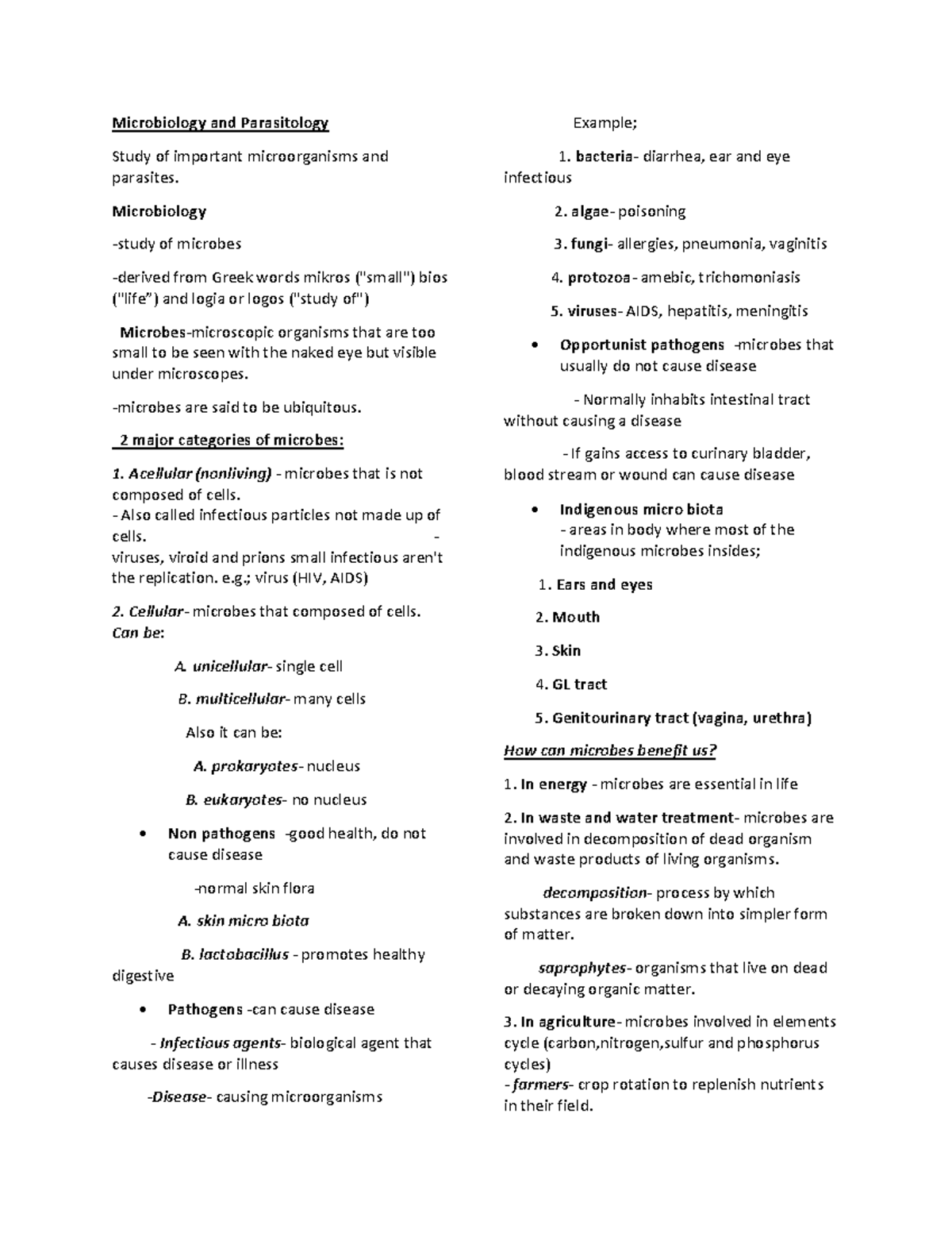 Microbiology & Parasitology Overview: Key Concepts and Studies - Studocu