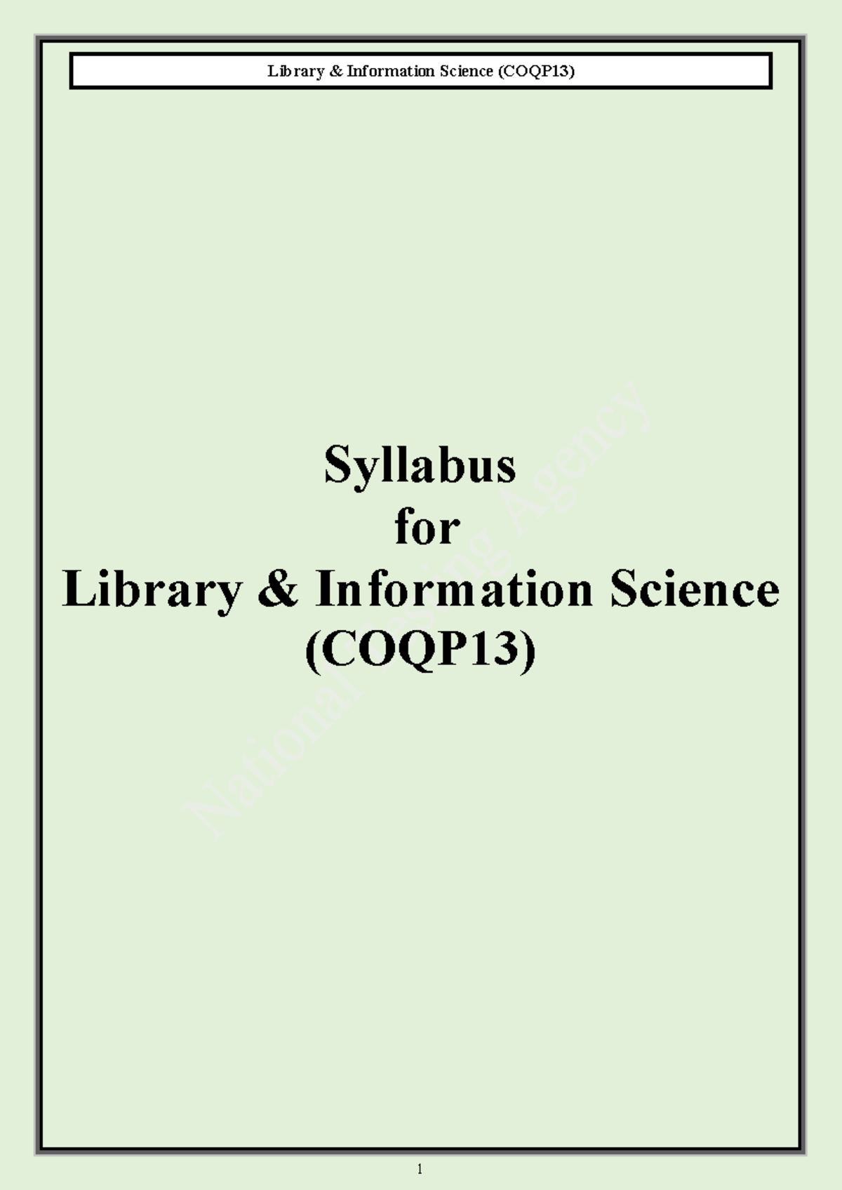 Library science - ) Syllabus for Library & Information Science (COQP13 ...