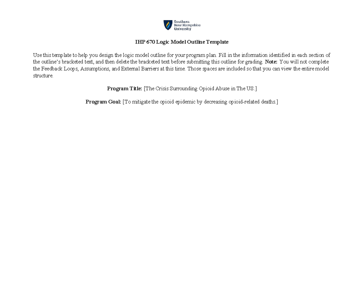 LTW Logic Model Outline Template - IHP 670 Logic Model Outline Template ...