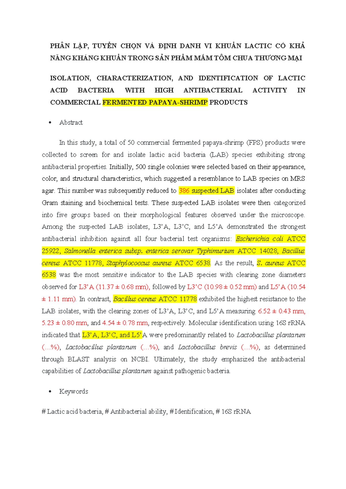ISOLATION, CHARACTERIZATION, AND IDENTIFICATION OF LACTIC ACID BACTERIA ...