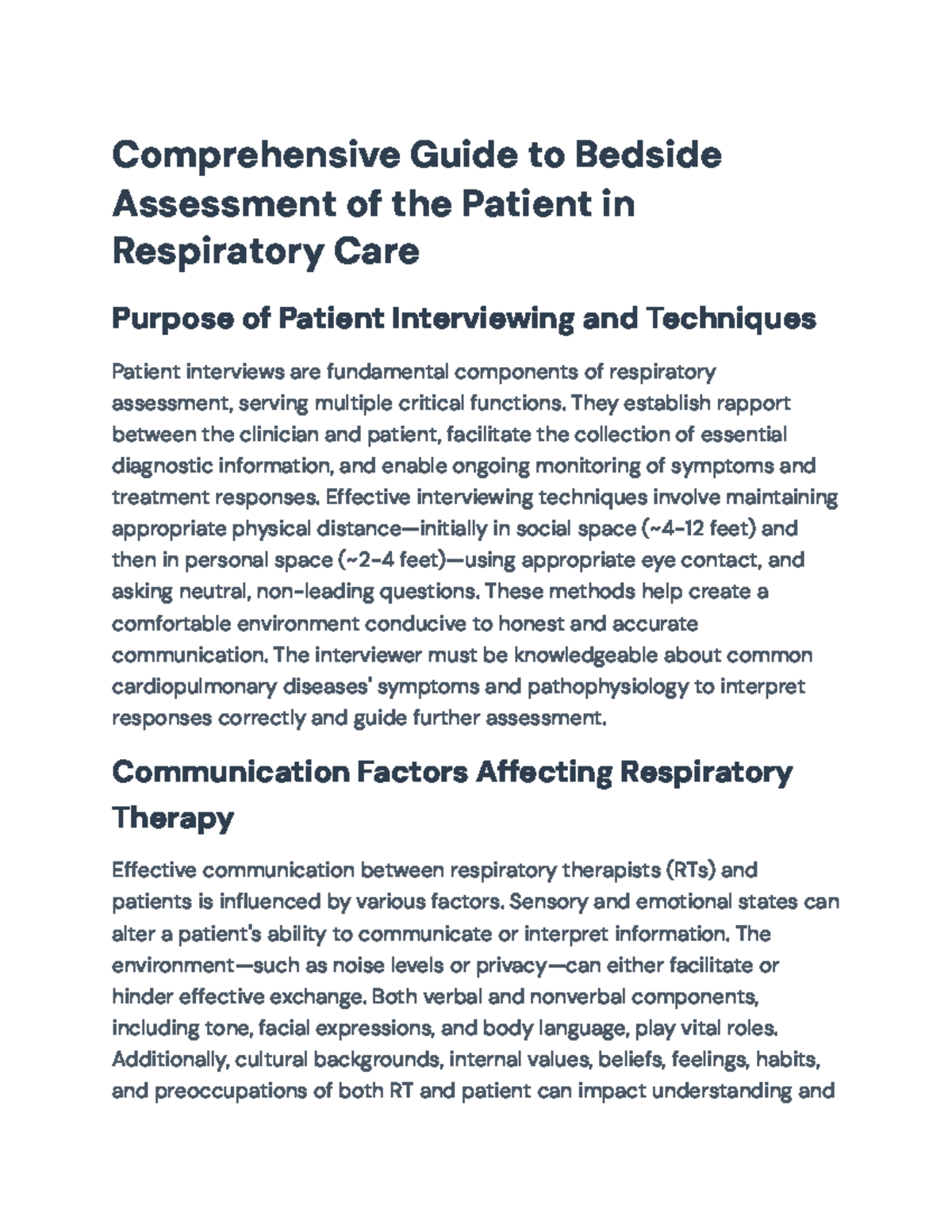 Comprehensive Guide to Bedside Assessment in Respiratory Care (Course ...