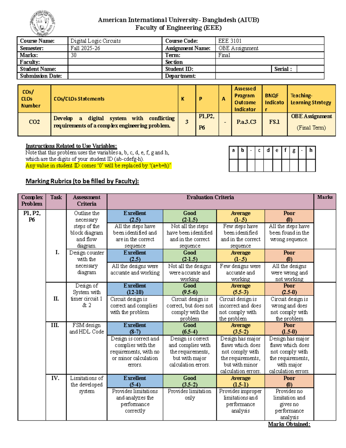 DLC OBE Assignment: Digital Logic Circuits Design Fall 2025-26 - Studocu