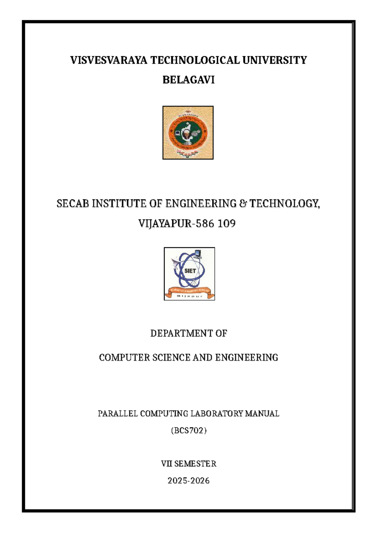 Parallel Computing Lab Manual (BCS702) - VII Sem Experiments - Studocu