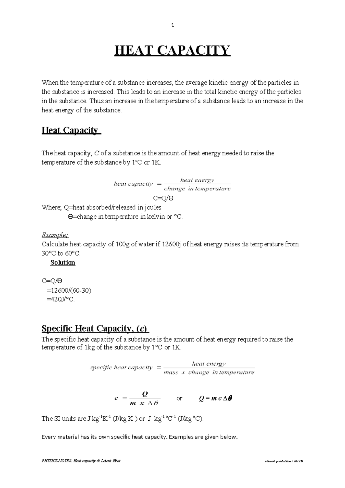 TP5: Heat Capacity and Latent Heat Notes - Studocu