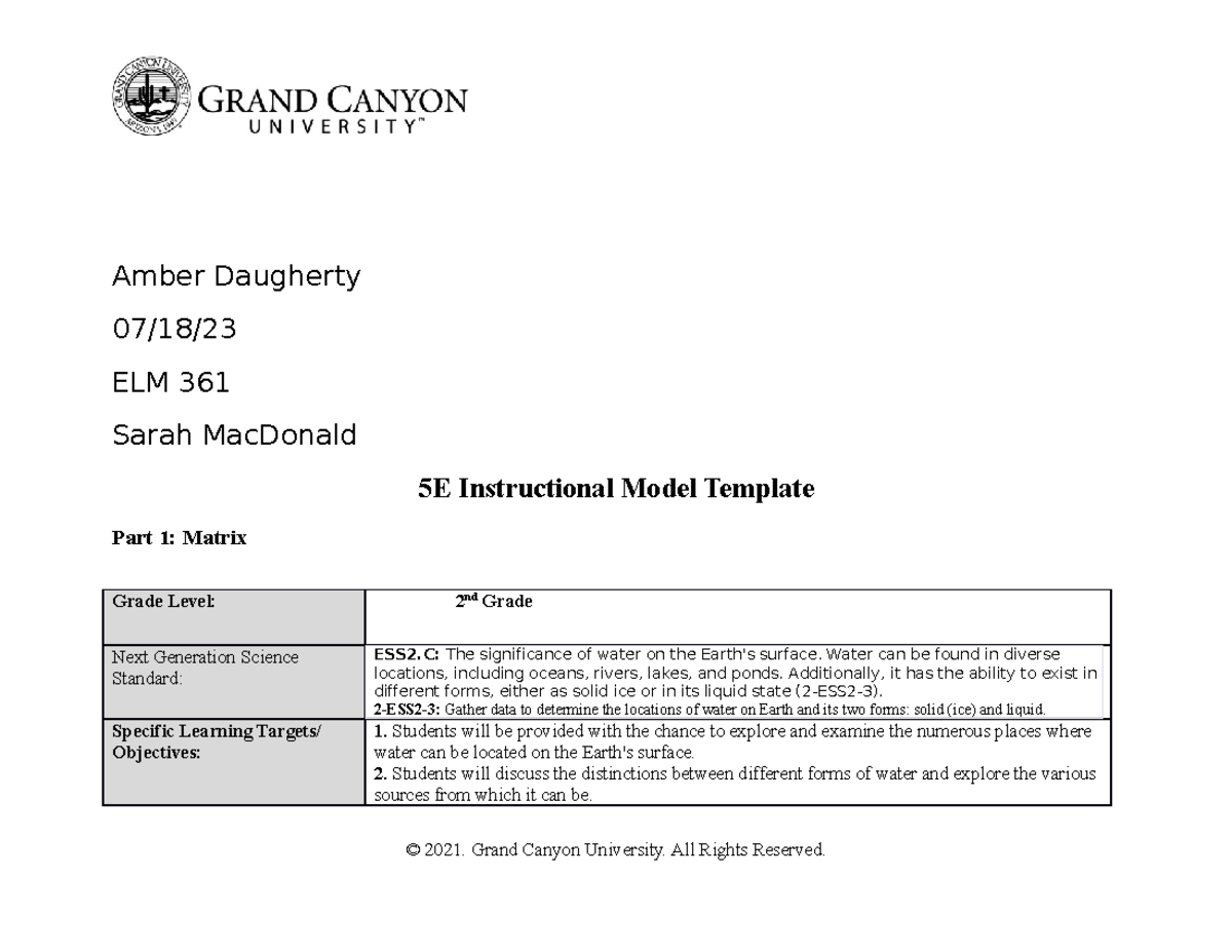 ELM 361 Topic 4: 5E Instructional Model for Teaching Water Concepts - Studocu
