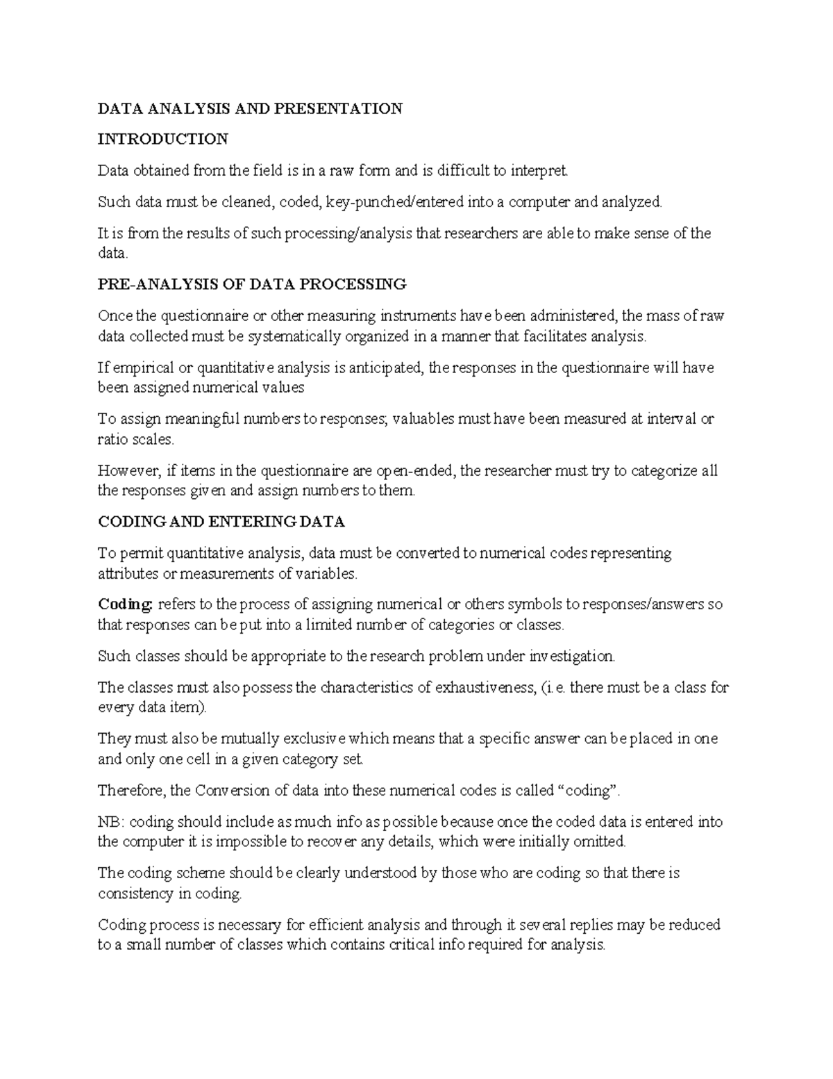 DATA ANALYSIS AND PRESENTATION: A Comprehensive Guide - Studocu