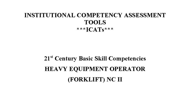 HEO NC II: Institutional Competency Assessment Tools for Forklift ...