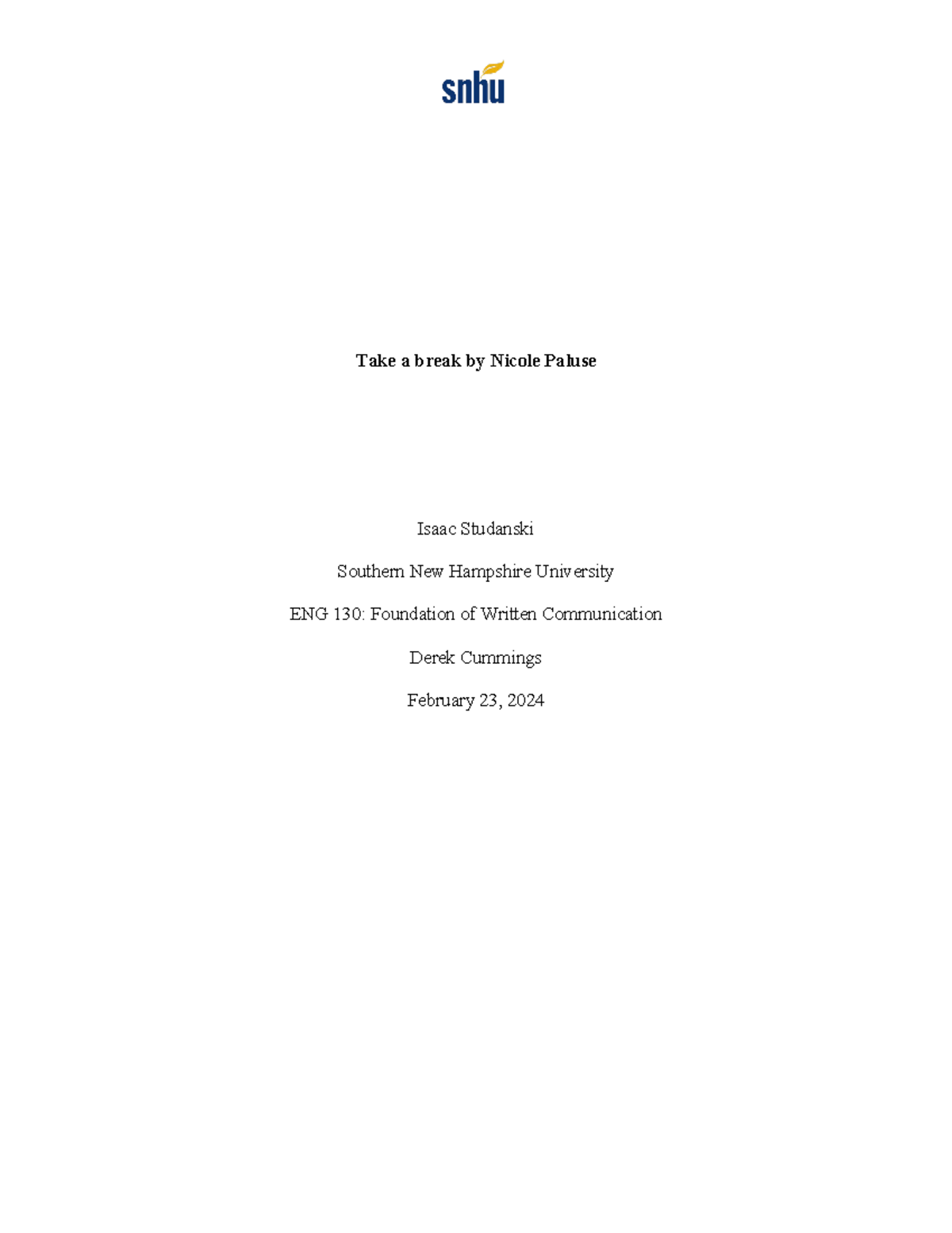 ENG 130 Project: Stress Management Insights from "Take a Break!" - Studocu