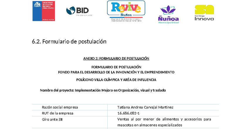 Formulario de Postulación para el Fondo de Innovación y Emprendimiento ...