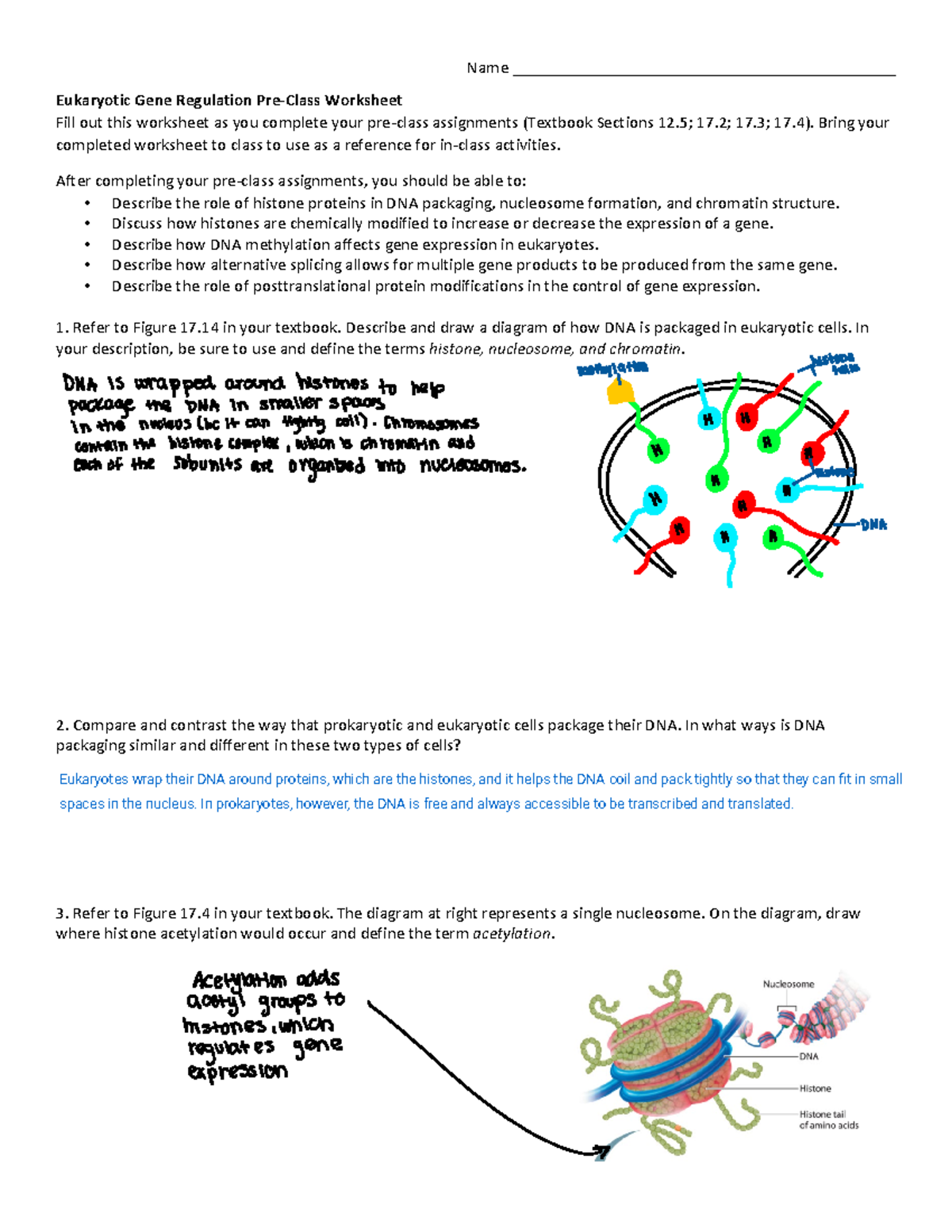 Week 8a Pre-Class Reading Guide - Eukaryotic Gene Regulation Insights ...