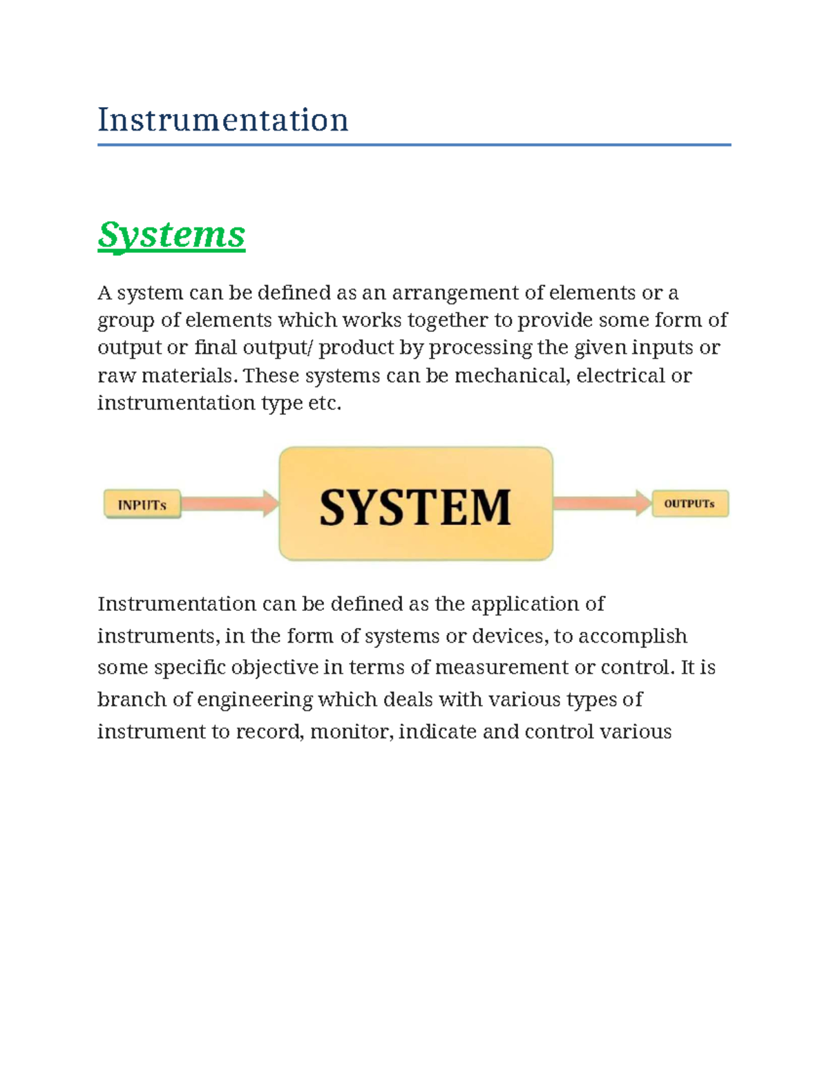 Instrumentation Systems: Understanding Measurement and Control - Studocu