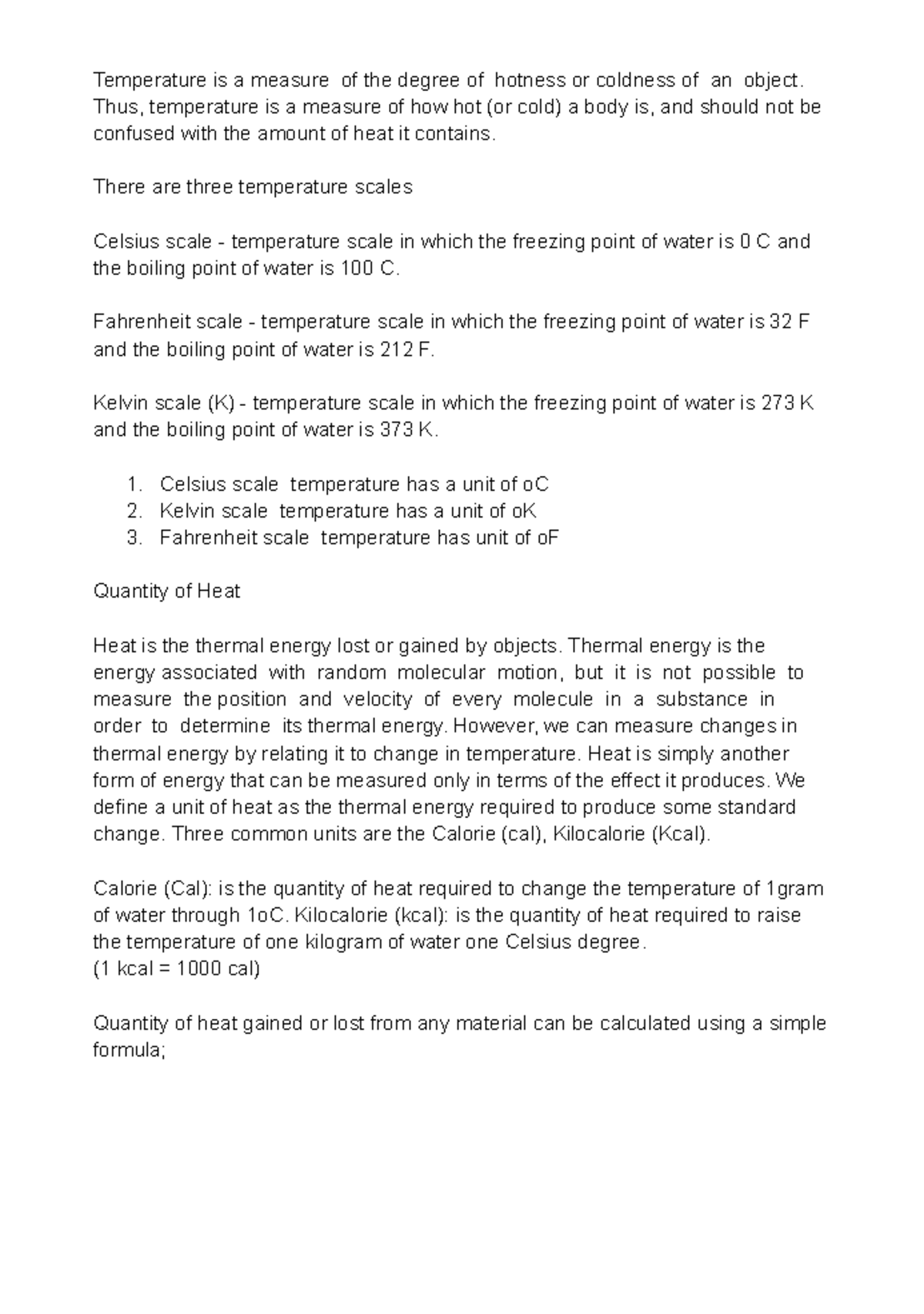 HEAT Energy Physics - Temperature is a measure of the degree of hotness ...