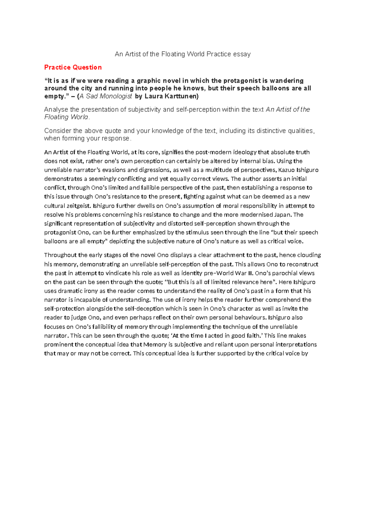 English Advanced MODB Essay Notes: Subjectivity in 'An Artist of the ...