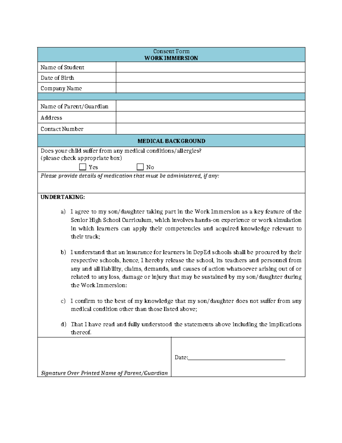 Consent - Signature Over Printed Name of Parent/Guardian Date: - Studocu