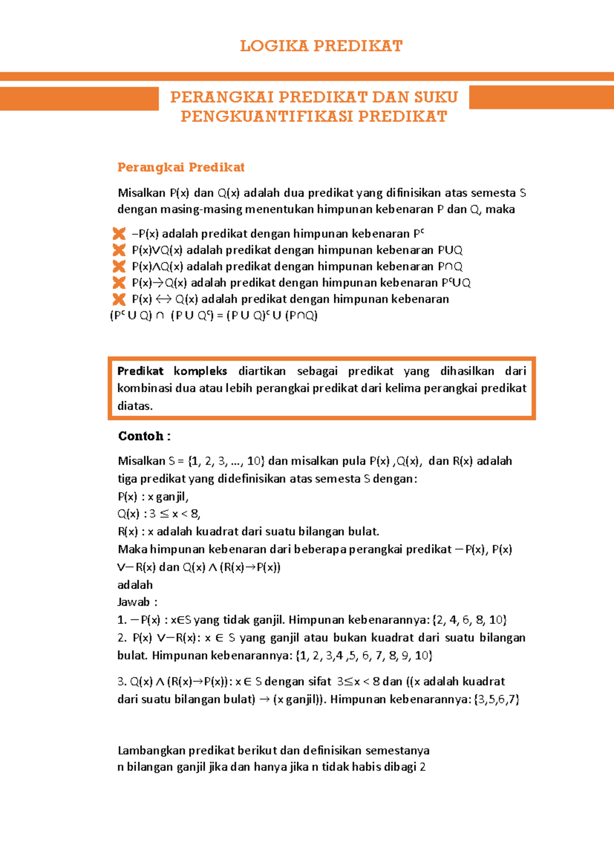 Perangkai dan Pengkuantifikasian Predikat dalam Matematika - Studocu
