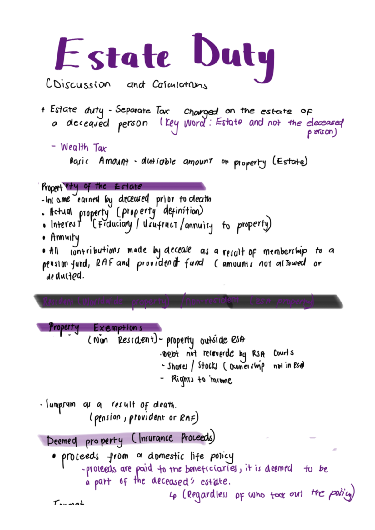 Estate Duty Summary: Key Concepts and Calculations Guide - Studocu