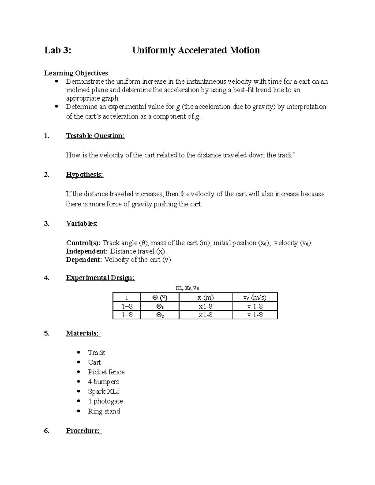 PHY111L Lab 3: Investigating Uniformly Accelerated Motion - Studocu