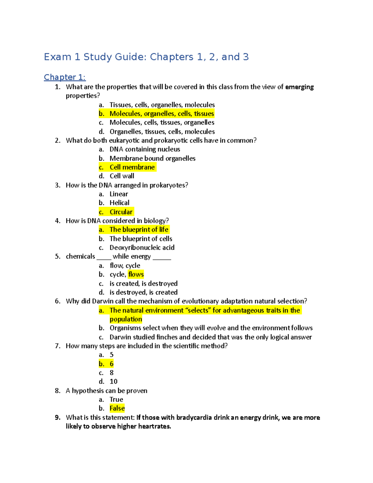 Bio 1107 Exam 1 Study Guide (ANS) fixed - Exam 1 Study Guide: Chapters ...