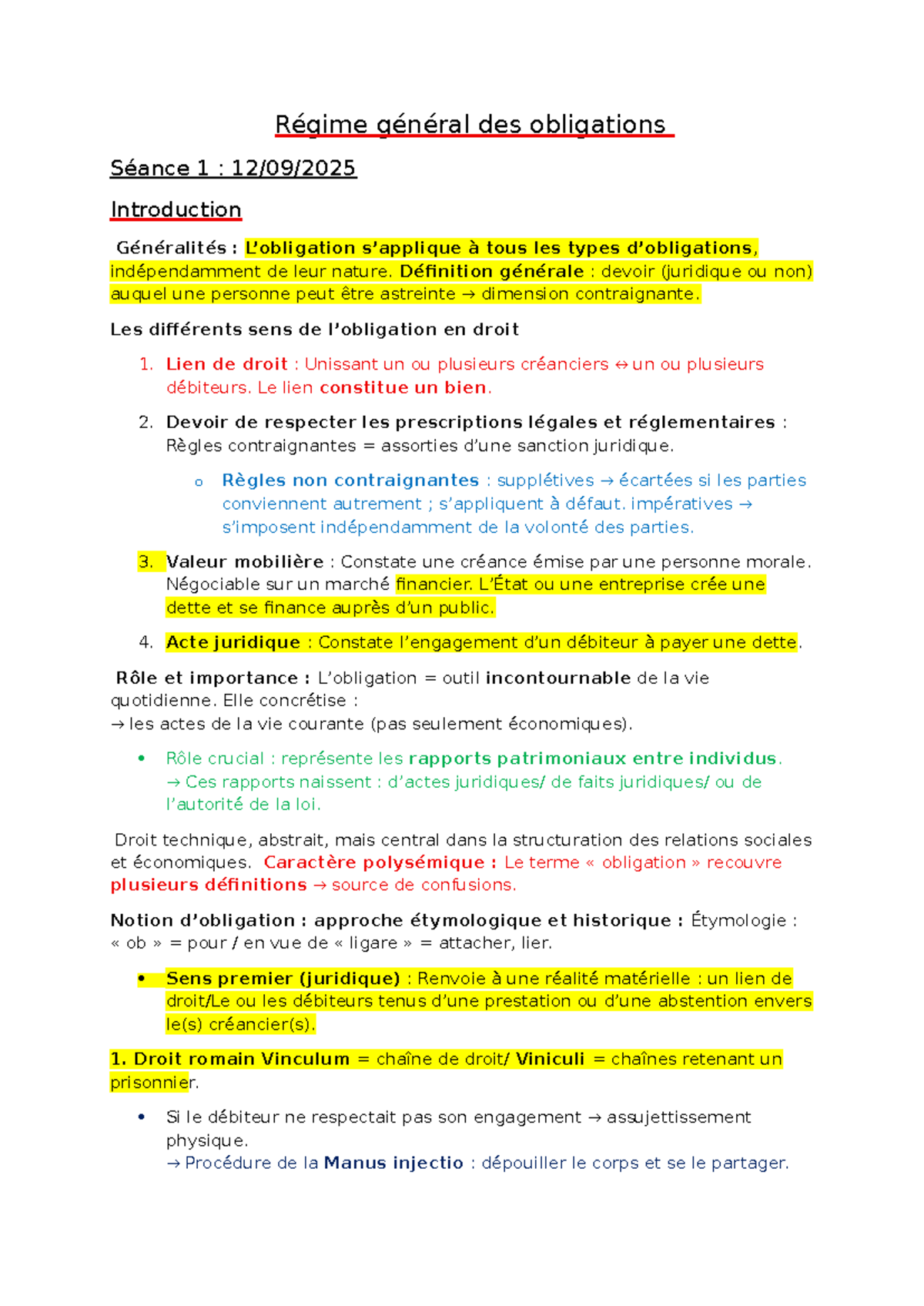 CM Régime Général des Obligations - Séance 1 : Introduction et Concepts ...