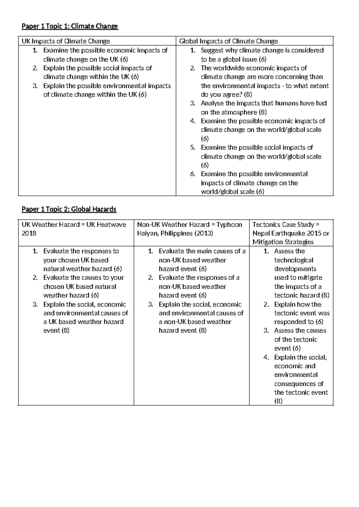 Paper 1 Case Study Guide - GEOGRAPHY OCR B: Key Branches & Topics - Studocu