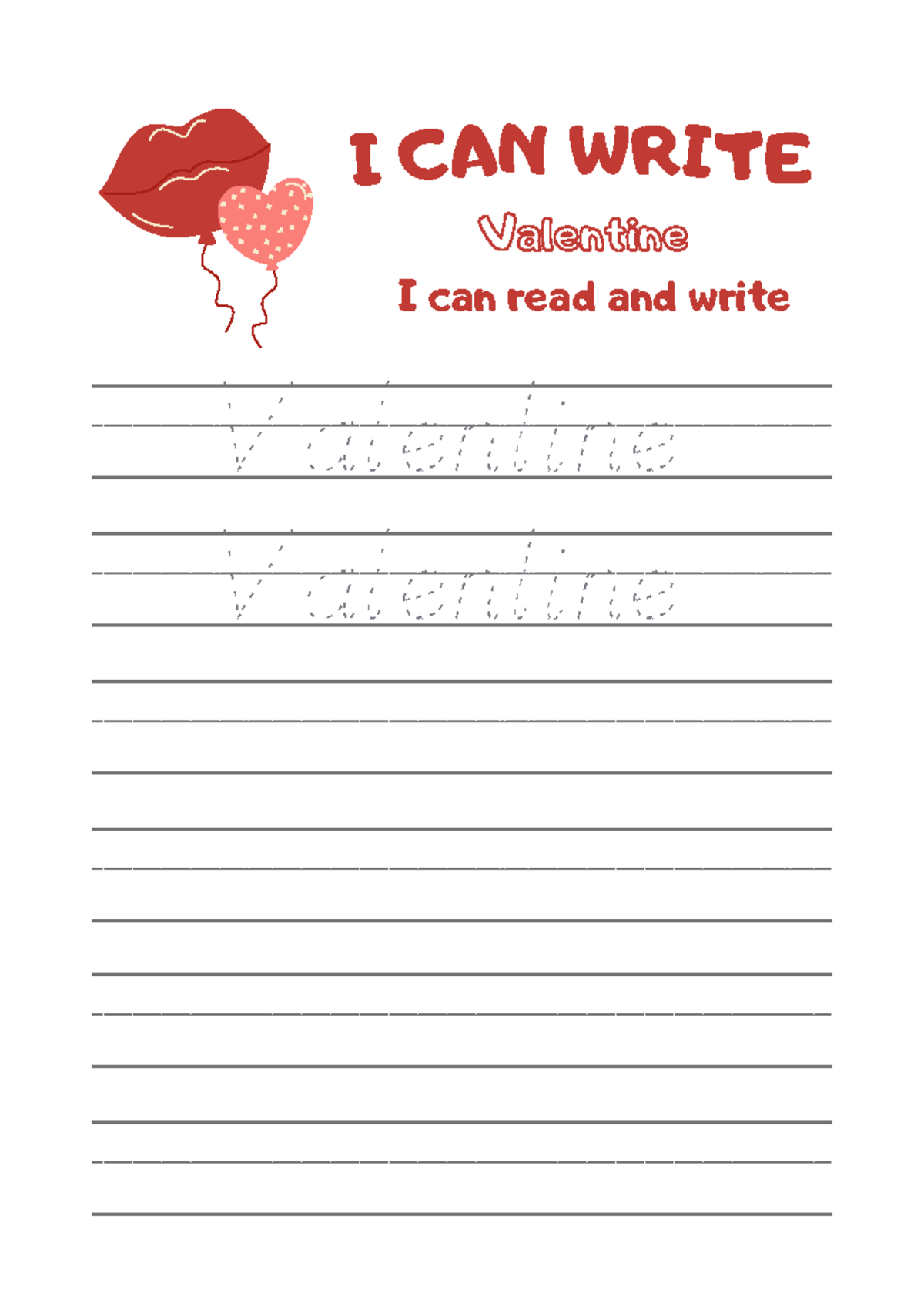 Valentine's Day Tracing Worksheet - Valentine Valentine I CA Valentine ...