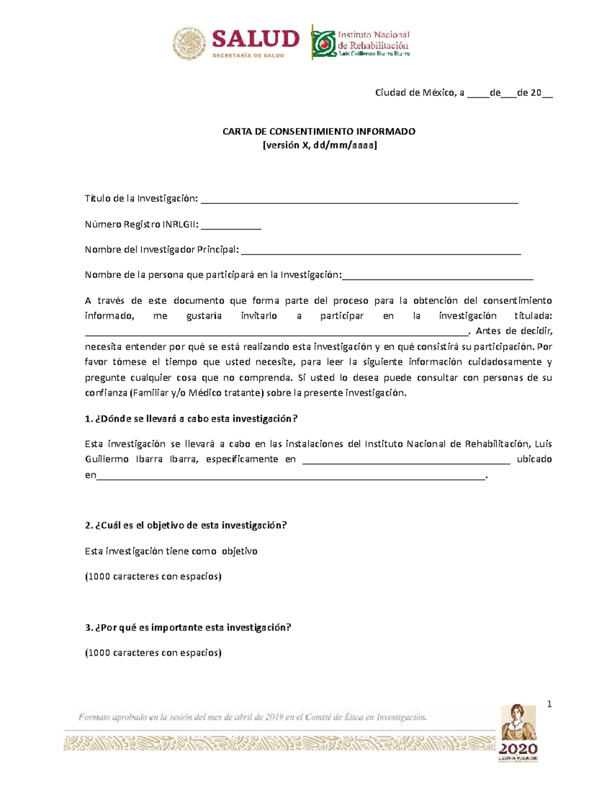 Formato de Carta de Consentimiento Informado para Investigación - Studocu