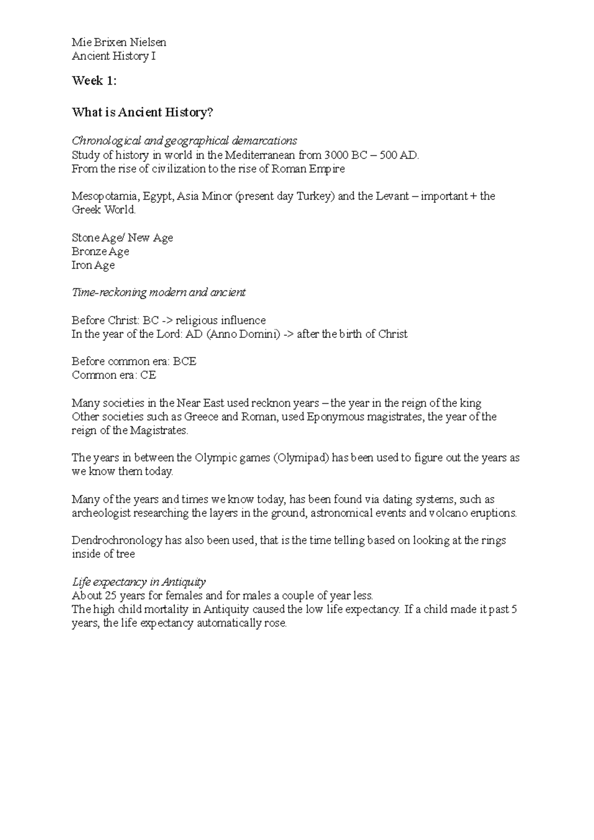 Ancient History I - Comprehensive Exam Notes for All Topics - Studeersnel