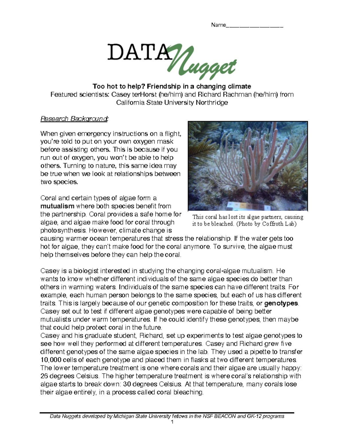 Understanding Algae Genotypes' Response to Climate Change in Coral ...