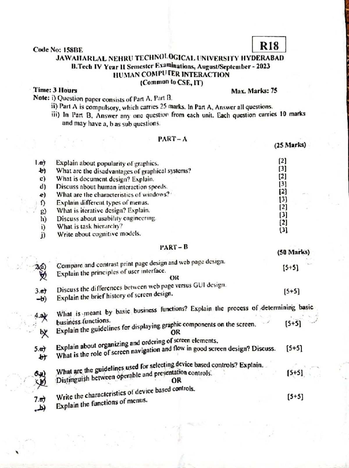HCI 158BE R18 2023 Exam Question Paper - CSE, IT - Studocu