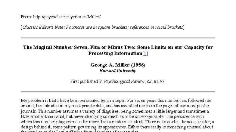 The Magical Number Seven: Insights from Miller's 1956 Study (PSY 101 ...