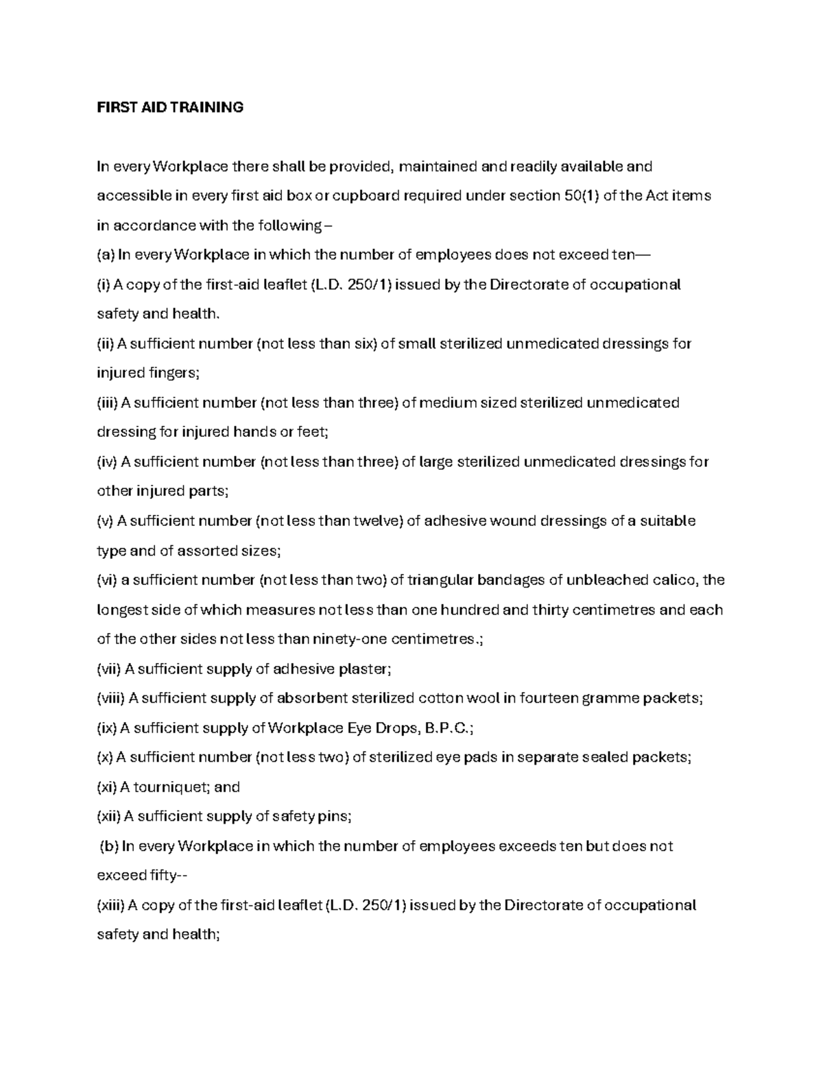 First Aid Training Guidelines - OSH 2007, Sec 50 - Studocu