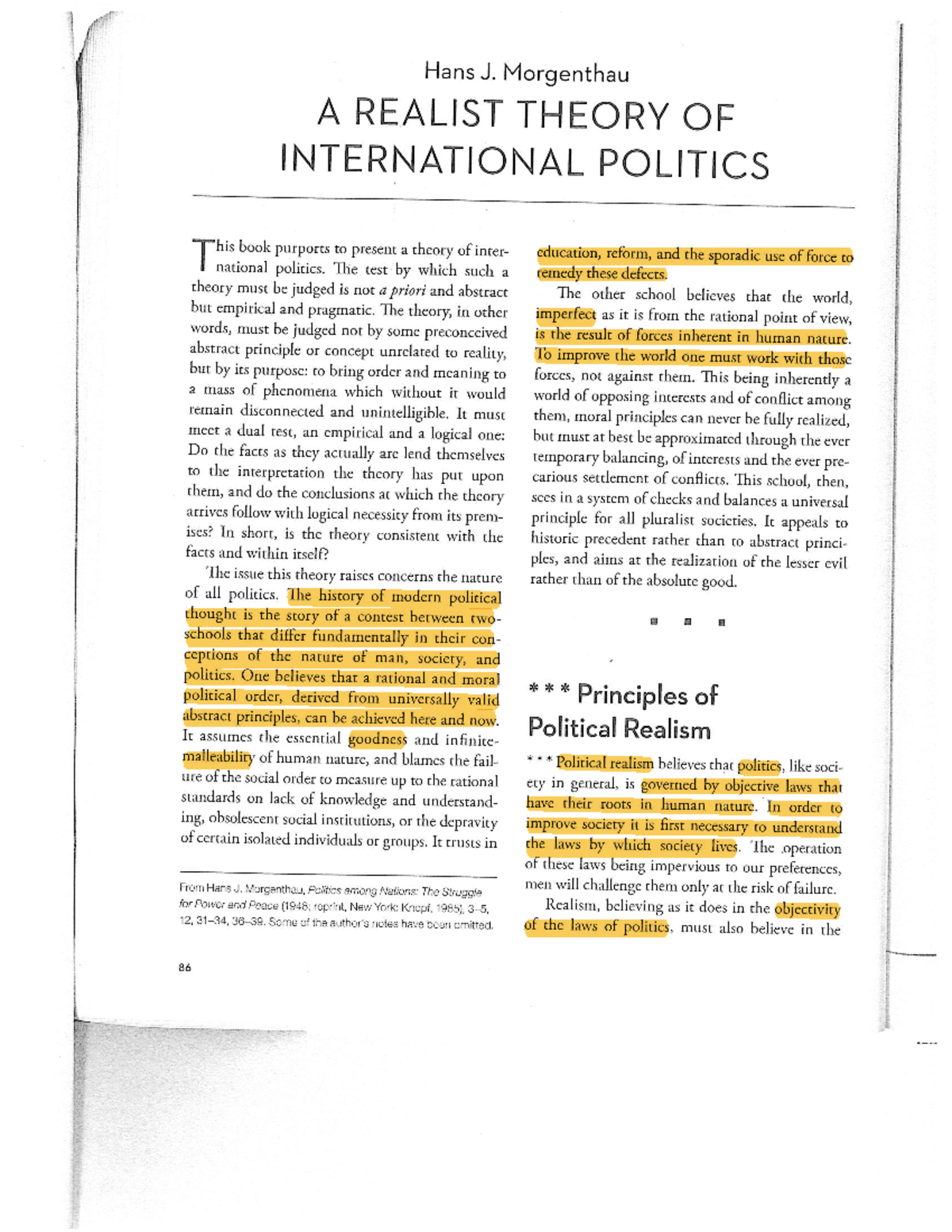 Morgenthau's Realist Theory of International Politics (MSM) - Studocu