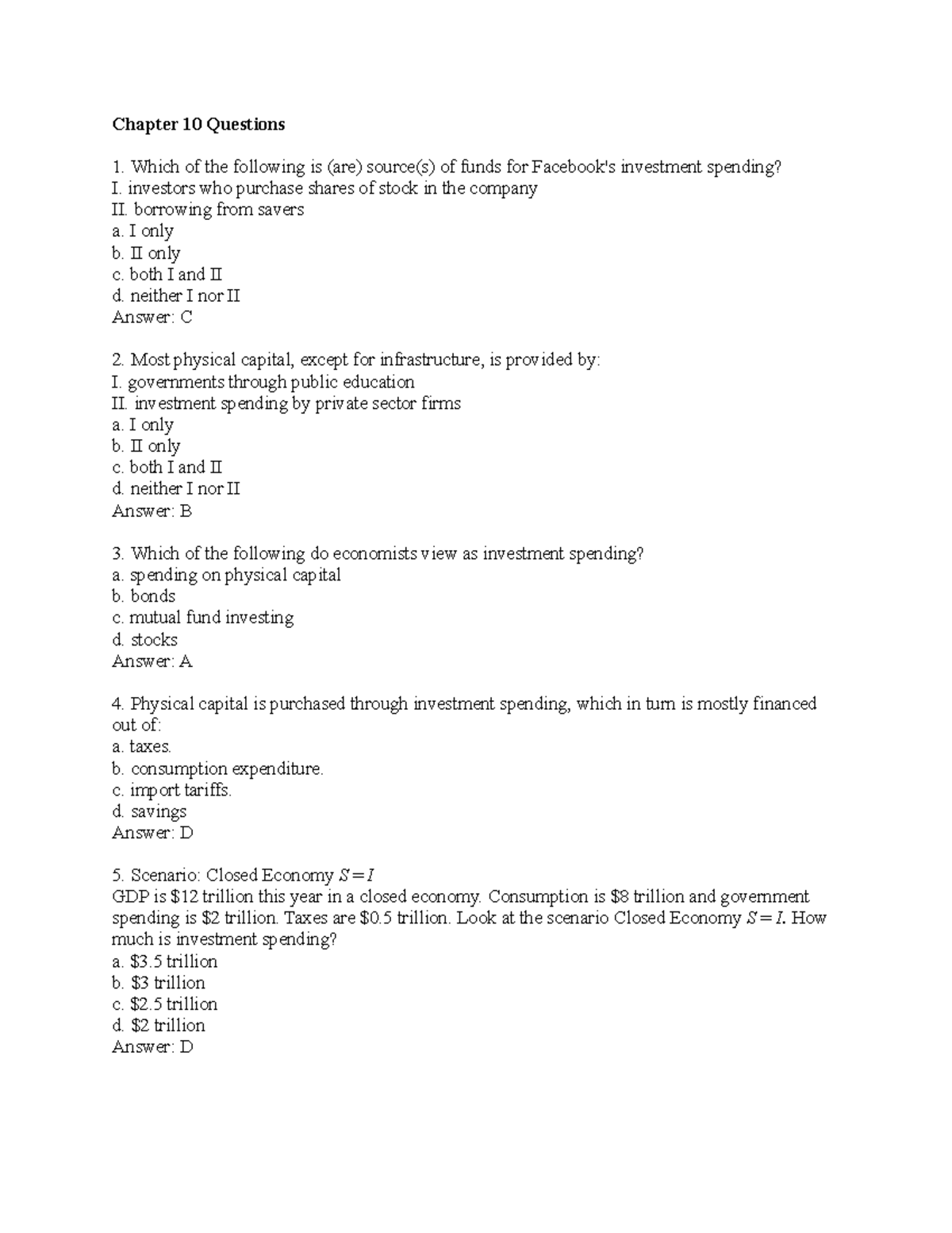 Chapter 10: Practice Problems and Answers for Economics Study - Studocu