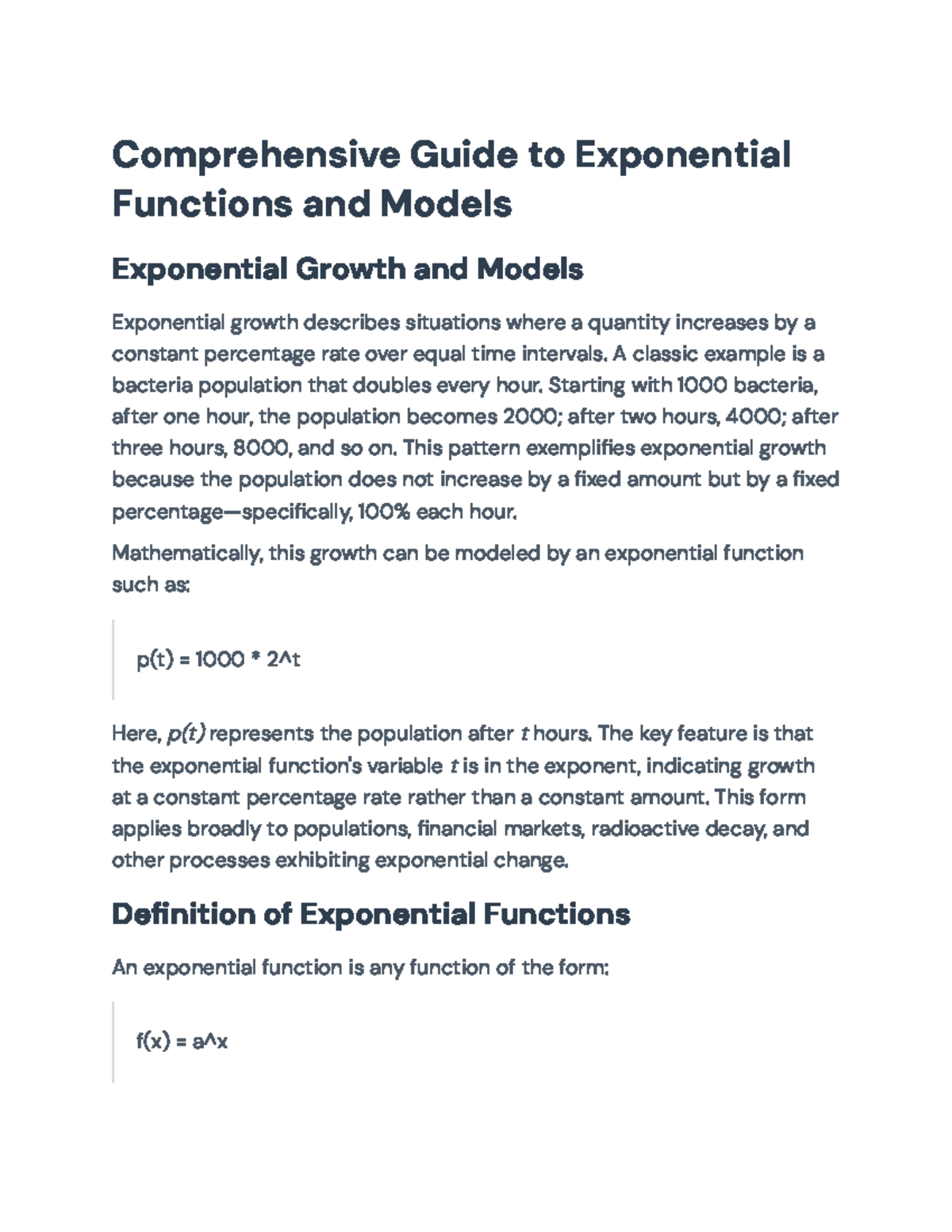 Comprehensive Study of Exponential Functions & Growth Models (MATH 101 ...