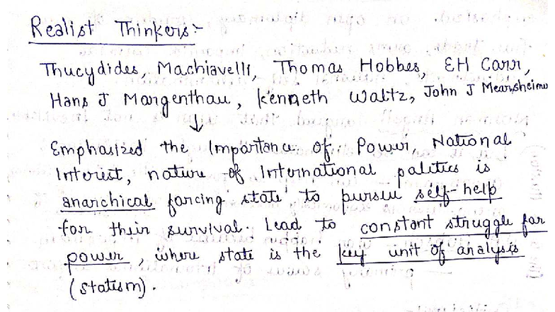 Realism in International Relations: Key Theories and Thinkers - Studocu