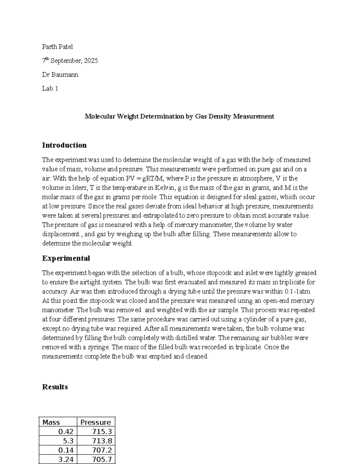 Molecular Weight Determination Lab Report - Bio-P-L1 - Studocu