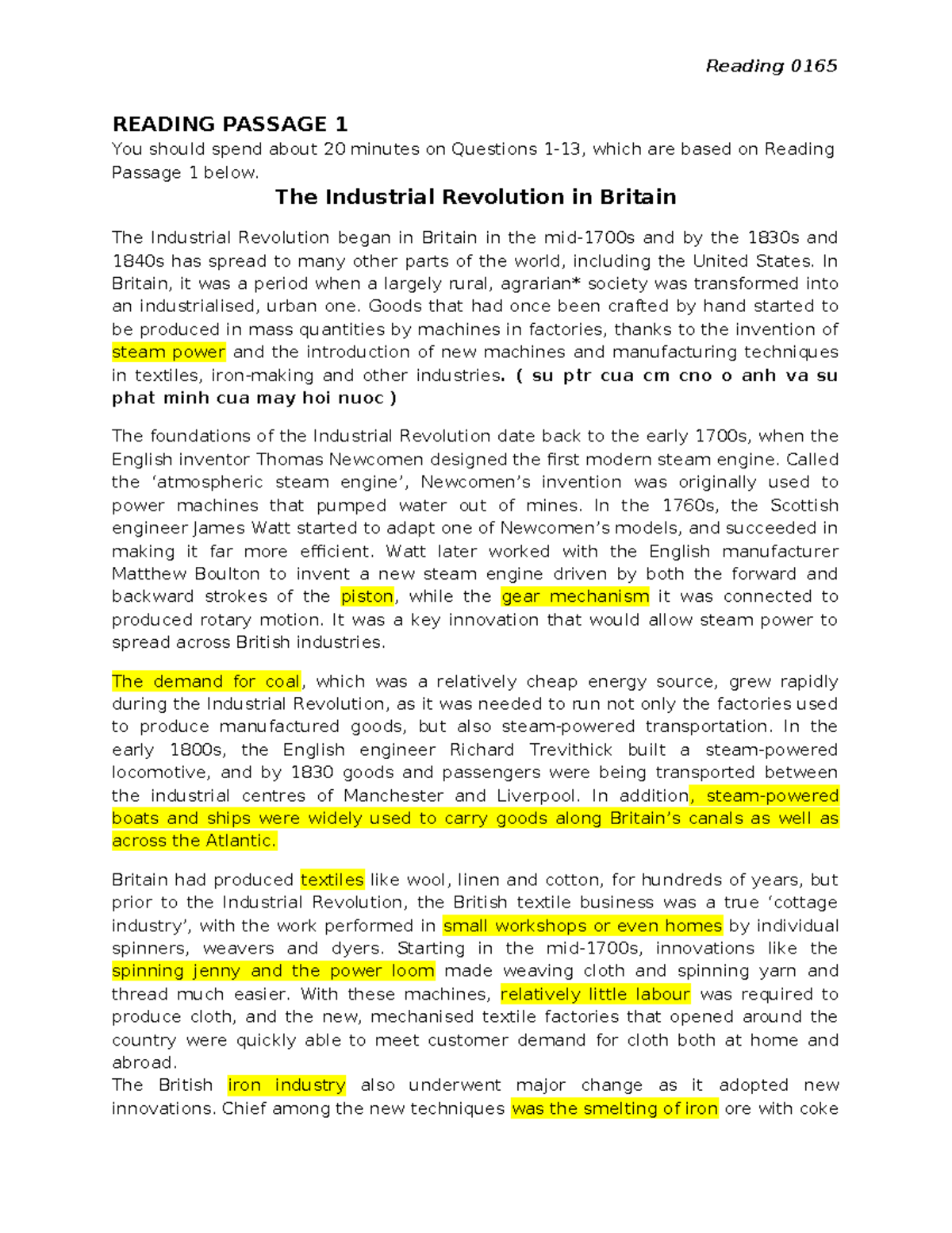 Reading 0165: The Industrial Revolution and Its Impact on Society - Studocu