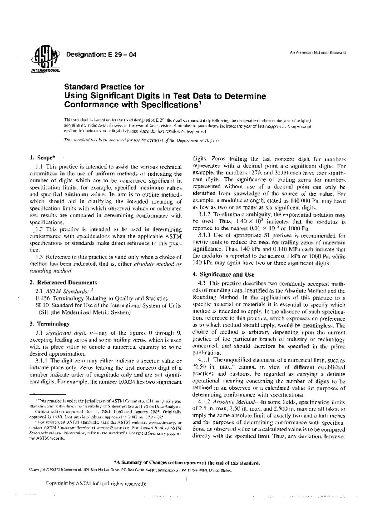 Revised Title: ASTM E 29 04 Standard Practice for Significant Digits in ...
