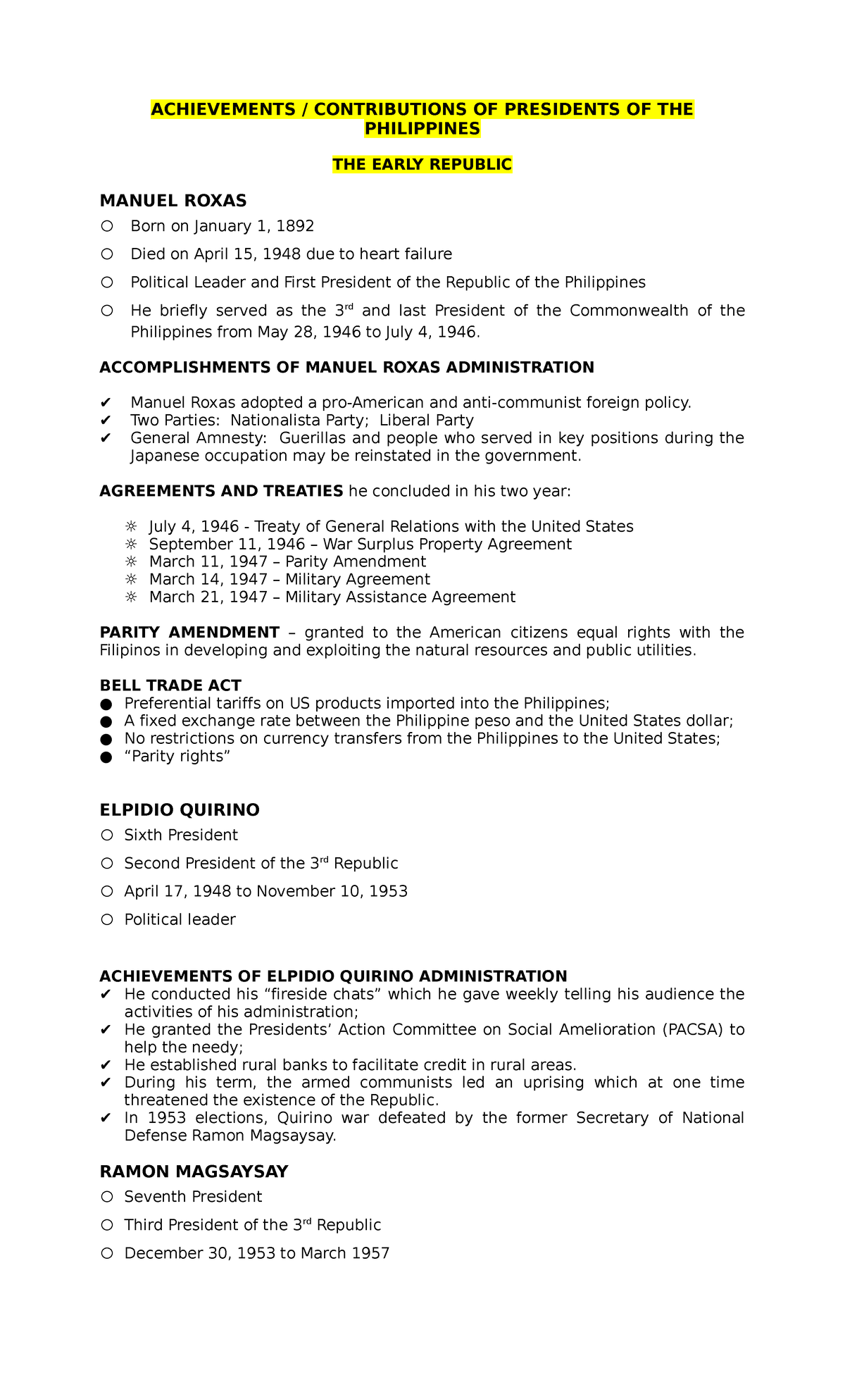 Fin - dsadsa - ACHIEVEMENTS / CONTRIBUTIONS OF PRESIDENTS OF THE ...