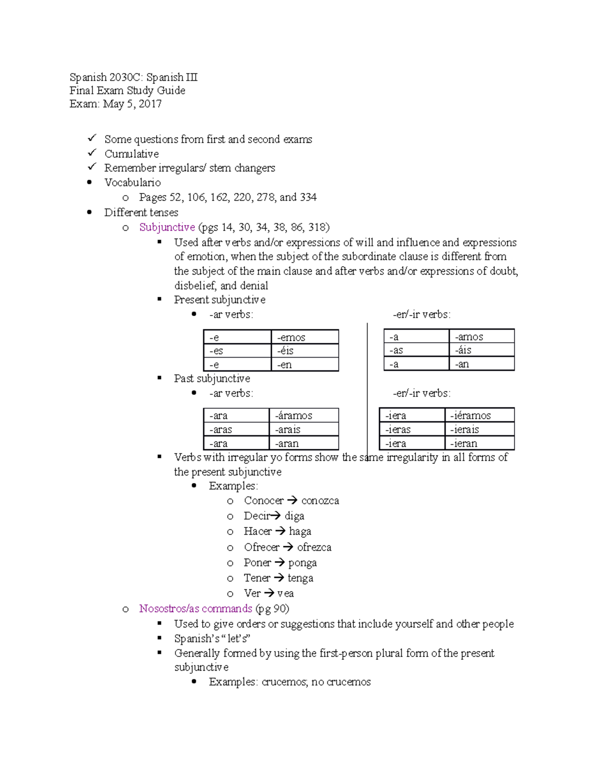 Spanish 2030C: Spanish III Final Exam Study Guide & Tips - Studocu