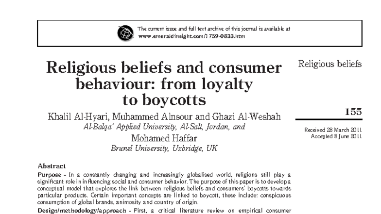 Religious Beliefs and Consumer Behavior: Insights on Boycotts and ...