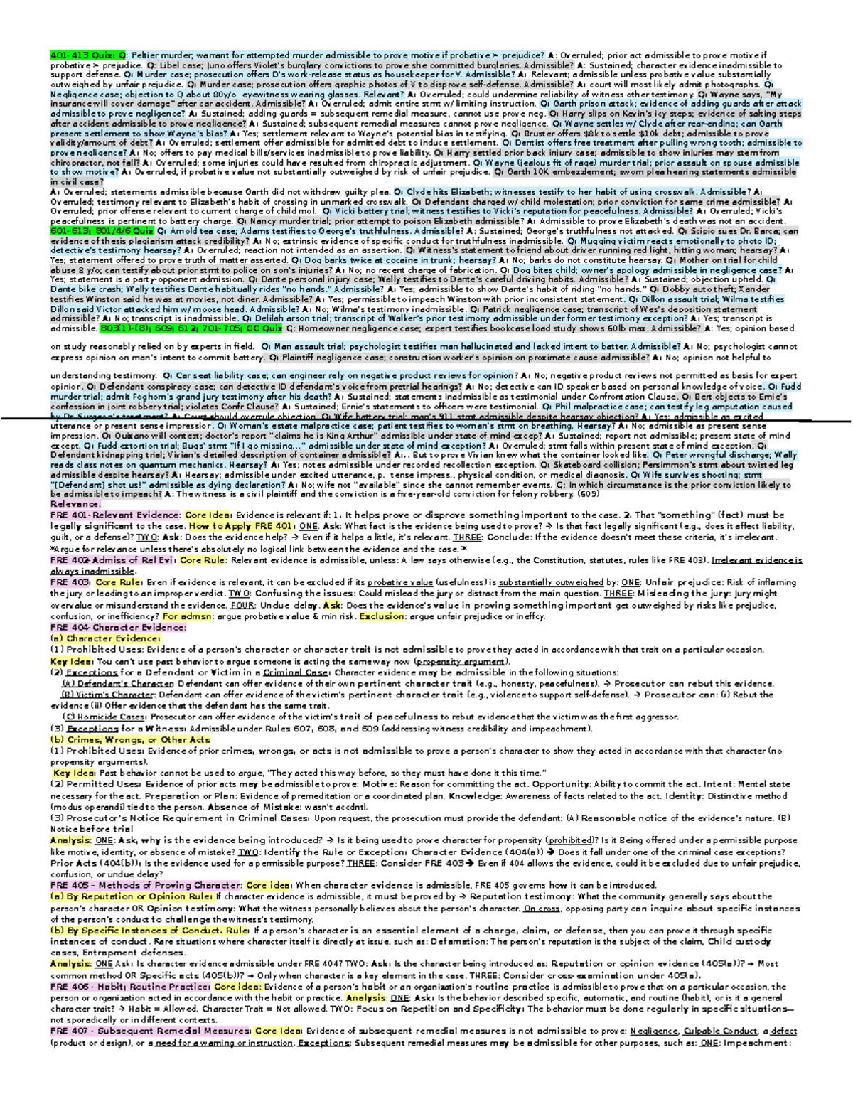 Evidence Final Outline: Key Concepts and Admissibility Rules (CC 101 ...