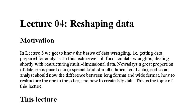 Lecture 04: Reshaping Data in DA Stata 4 - Key Concepts & Practices - Studocu
