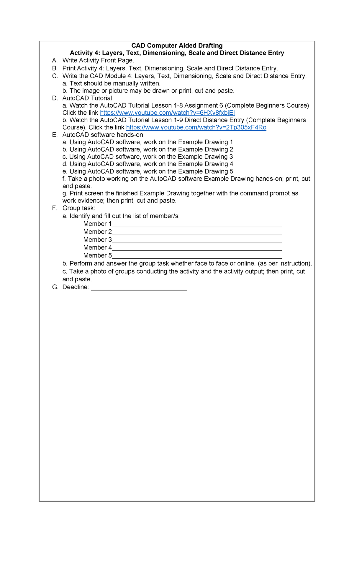 CAD Activity 4: Layers, Text, Dimensioning & Direct Distance Entry ...