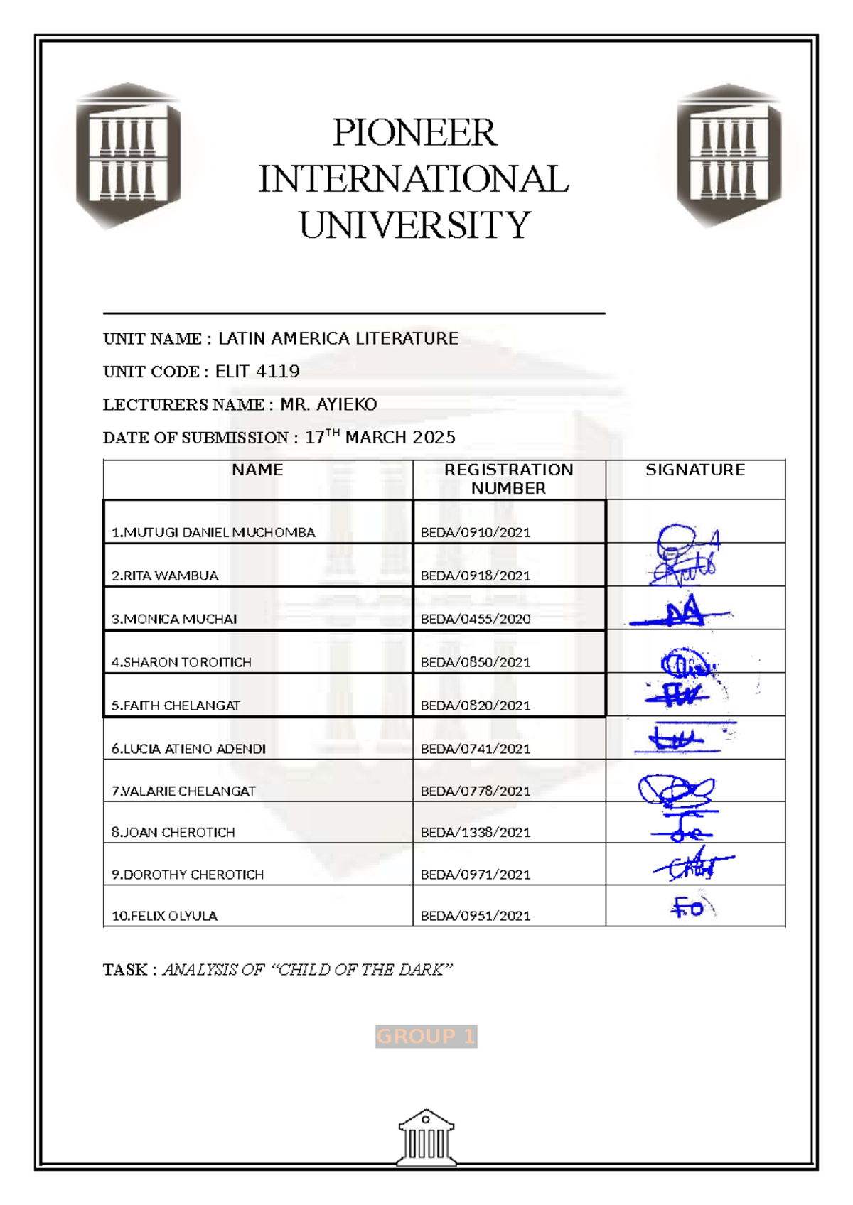 Group 1 Latin - UNIT NAME : LATIN AMERICA LITERATURE UNIT CODE : ELIT ...